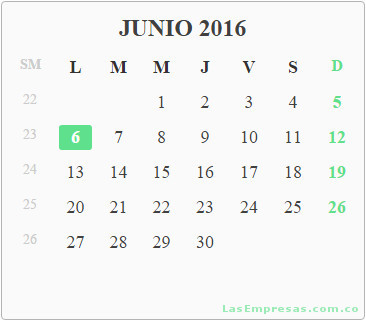 Calendario del año 2016 con festivos Colombia - Las Empresas
